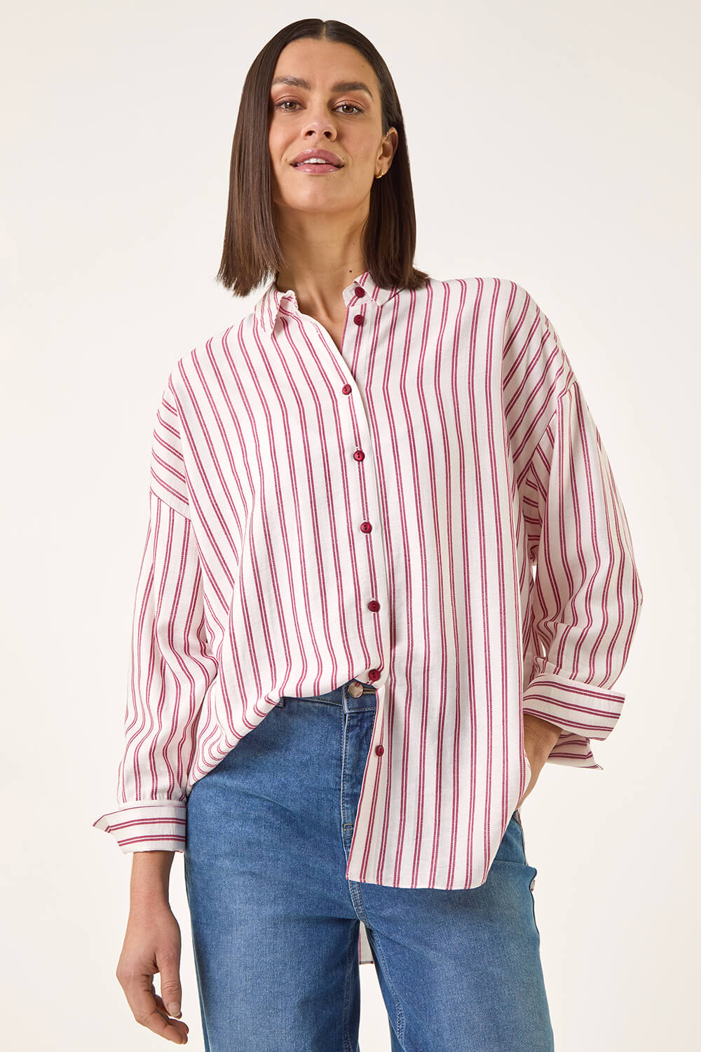 Red Stripe Print Button Blouse | Roman UK