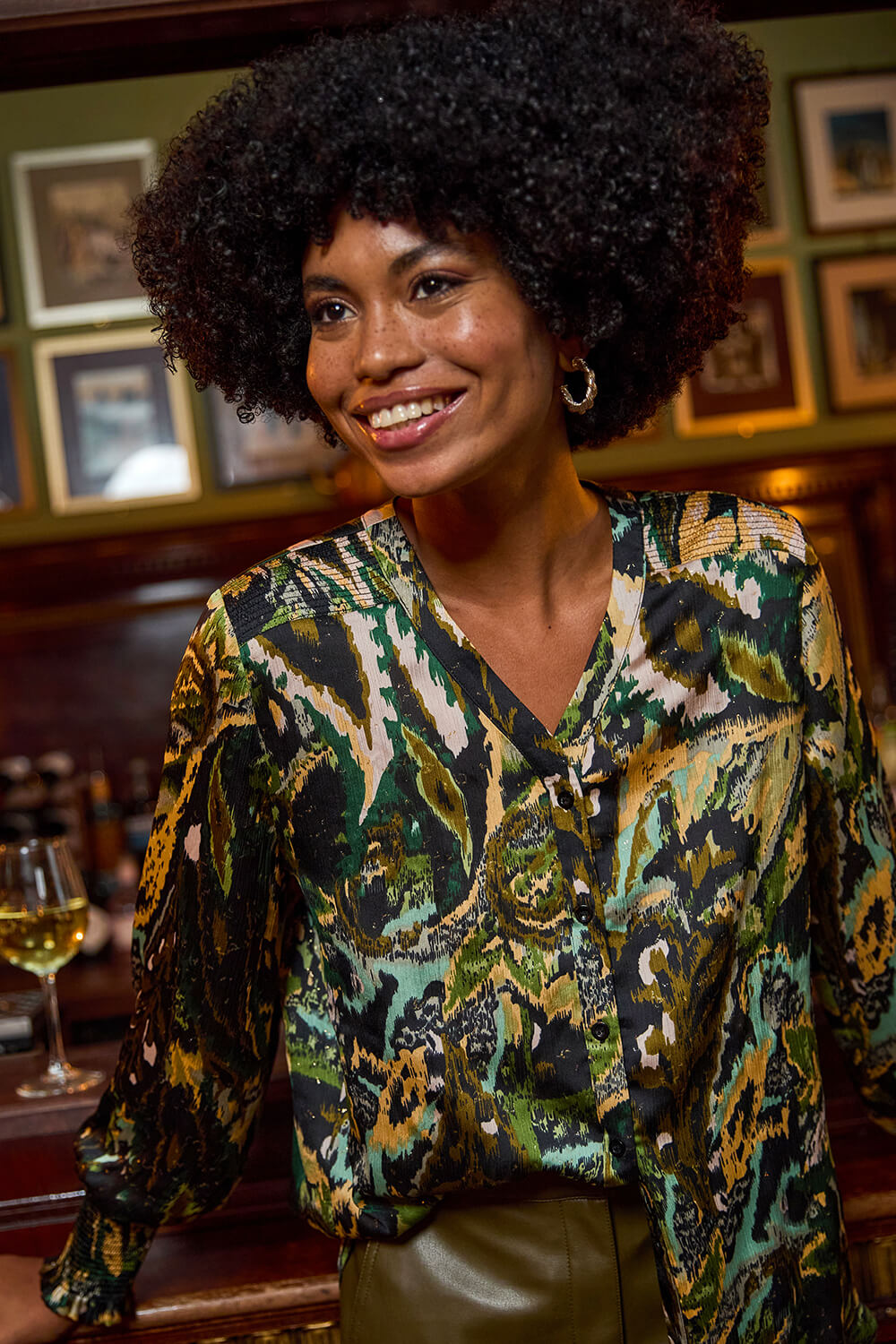 Green Abstract Print Foil Shirt | Roman UK