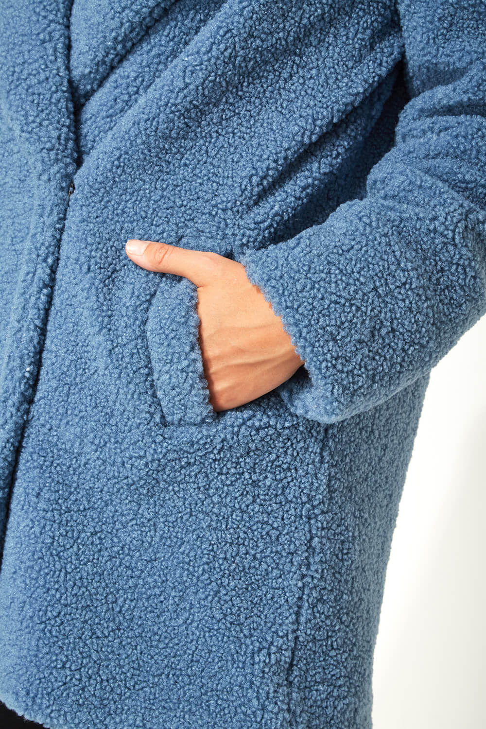 Longline Soft Faux Fur Teddy Coat in Steel Blue - Roman Originals UK