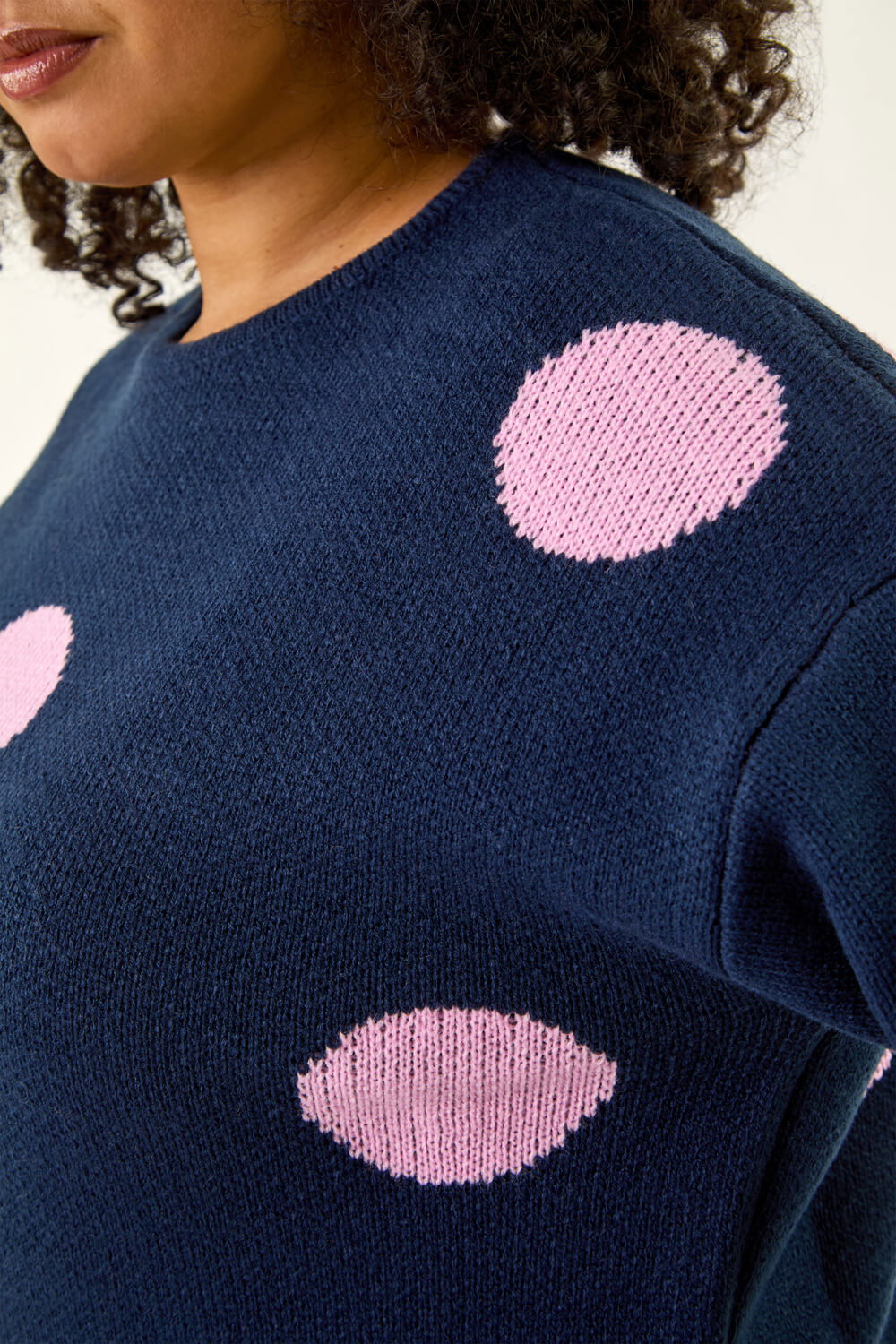 Navy Curve Large Spot Knit Jumper | Roman UK