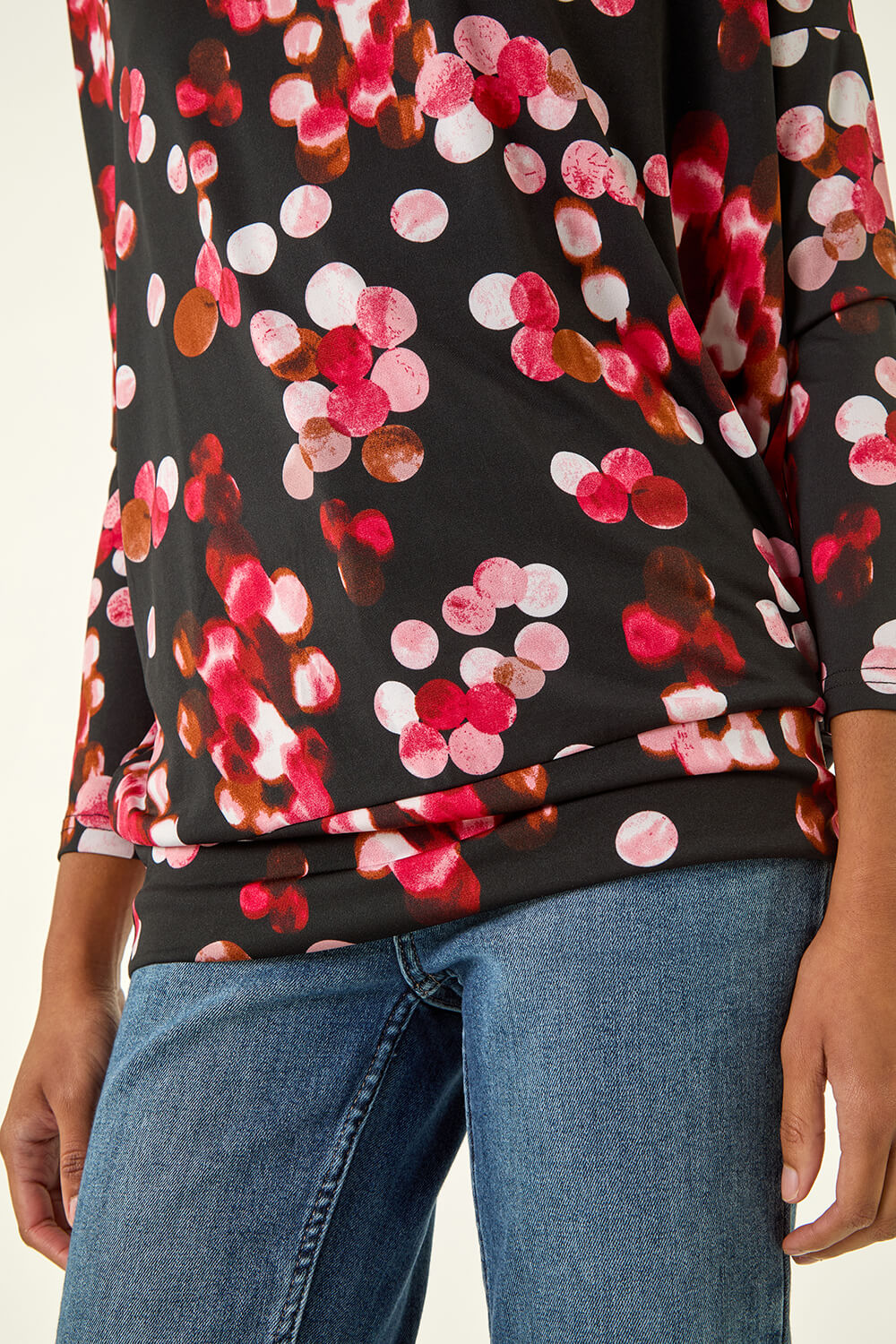 Red Spot Print Band Hem Top | Roman UK