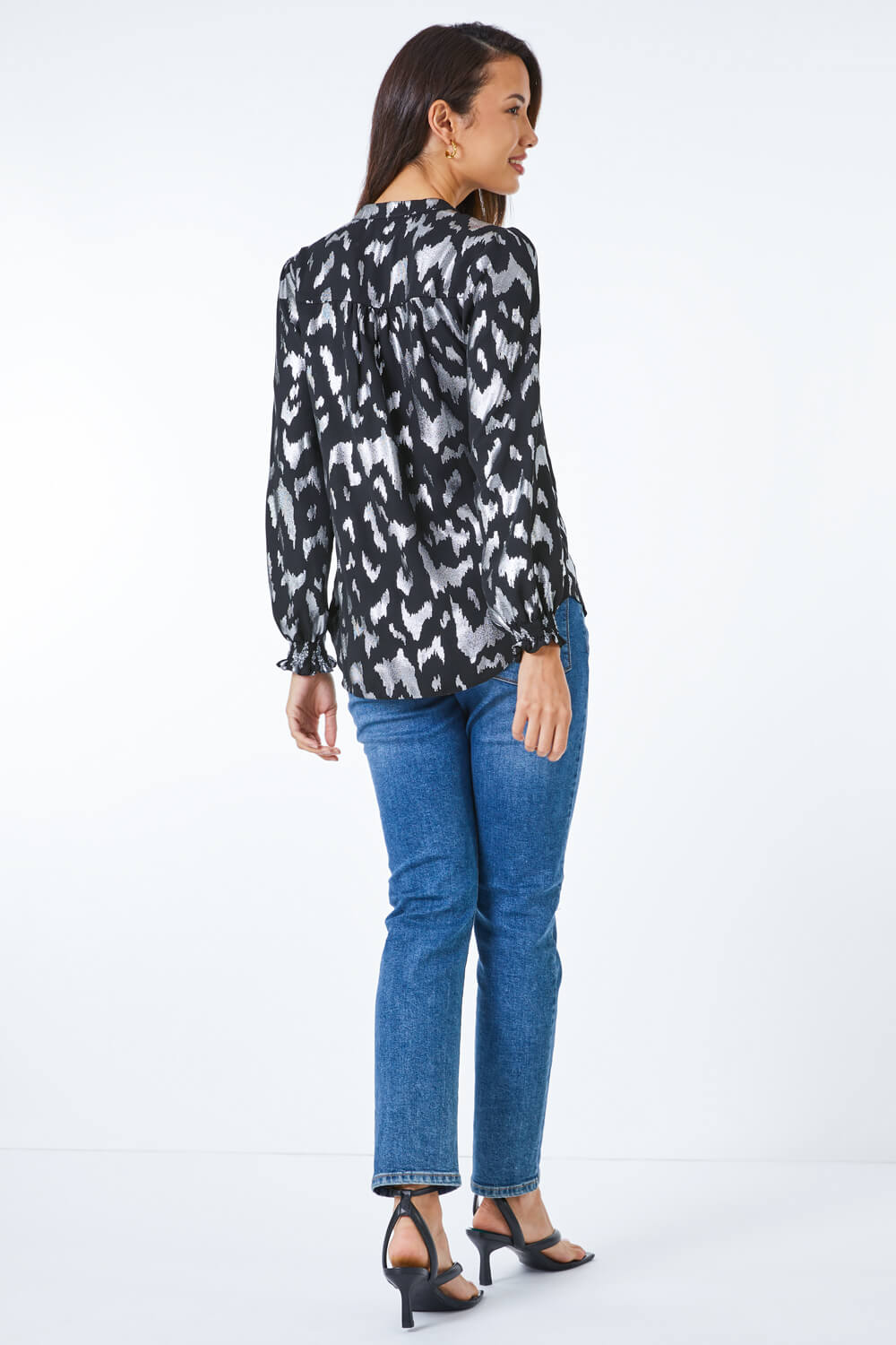 Metallic Shimmer Foil Print Shirt in Black - Roman Originals UK