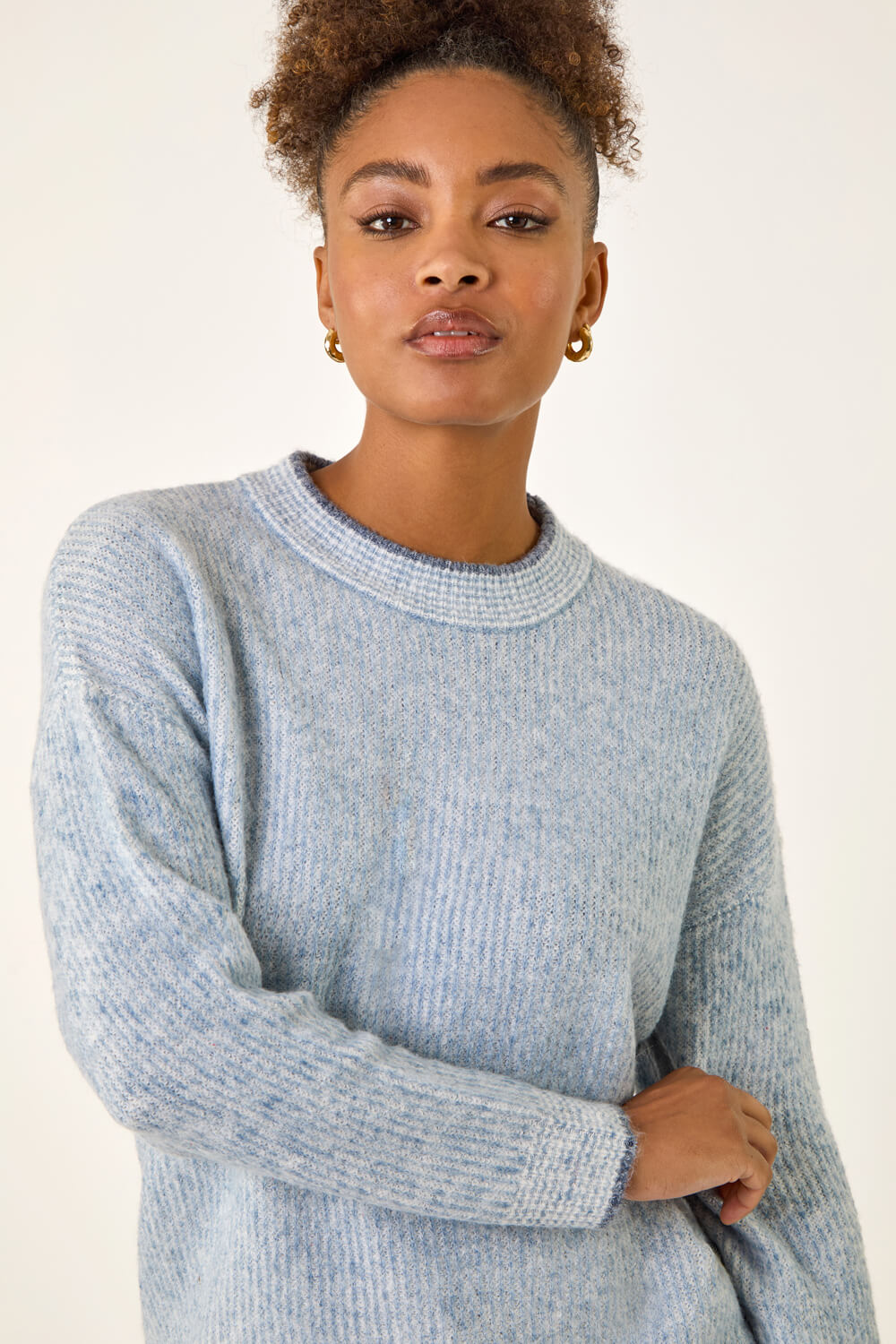 Light Blue Stitch Detail Soft Knit Jumper | Roman UK