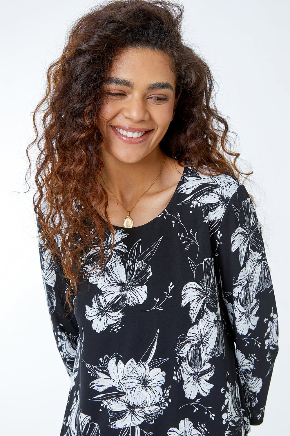Floral Print Double Layer Top in Black - Roman Originals UK