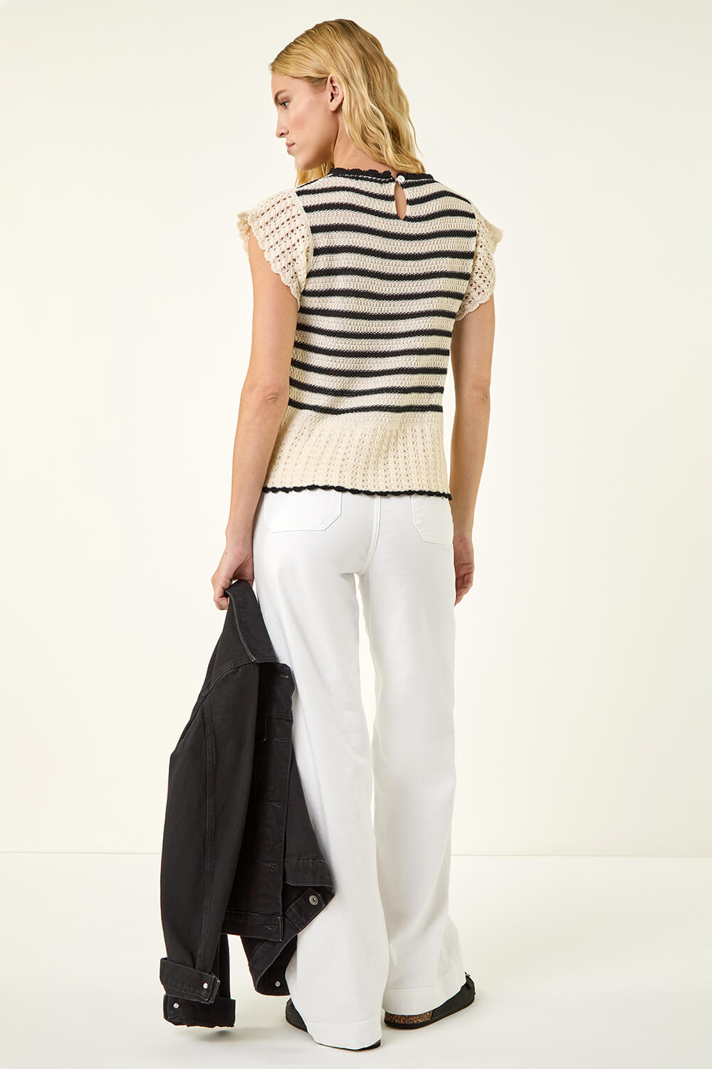Ivory Stripe Knitted Top | Roman UK