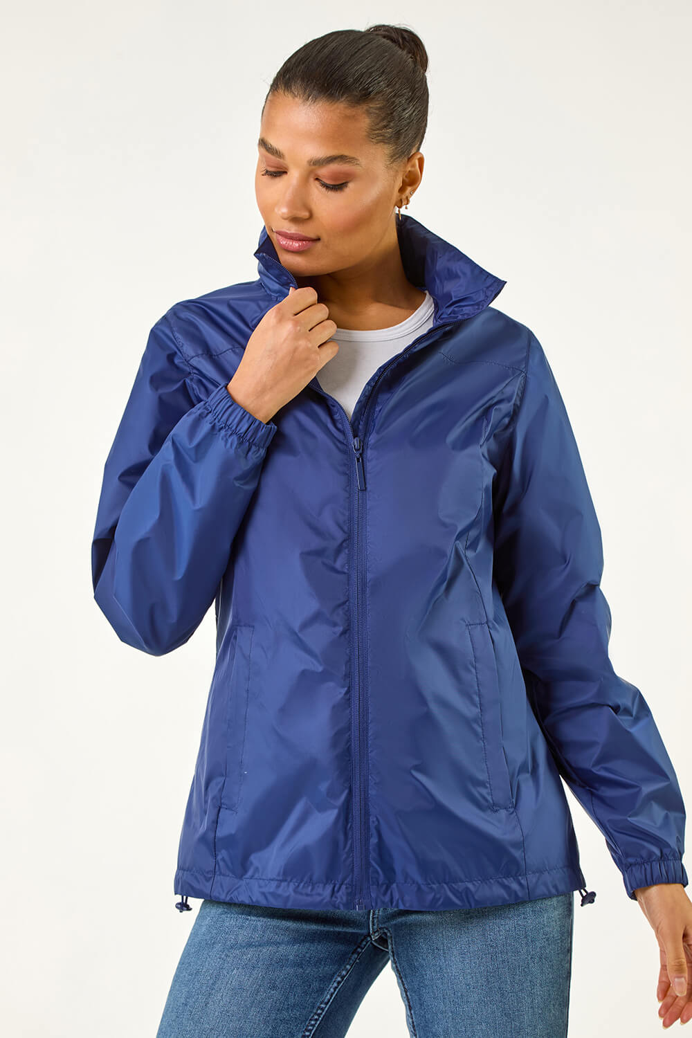 Navy Shower Resistant Funnel Neck Jacket | Roman UK