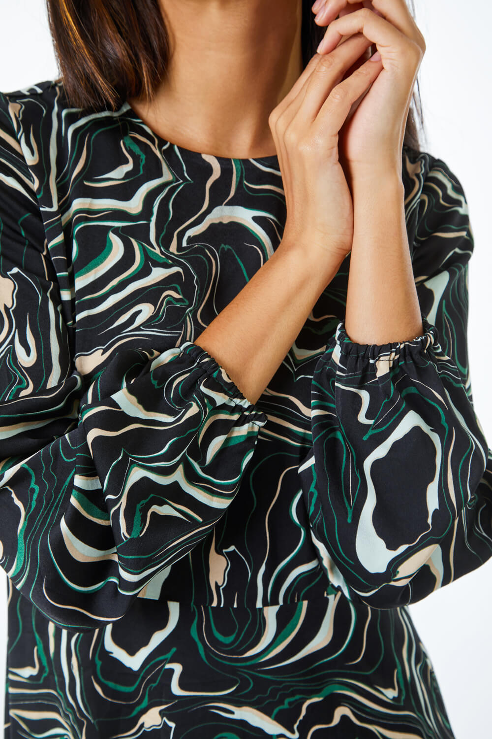 Marble Print Fit & Flare Dress in Black - Roman Originals UK