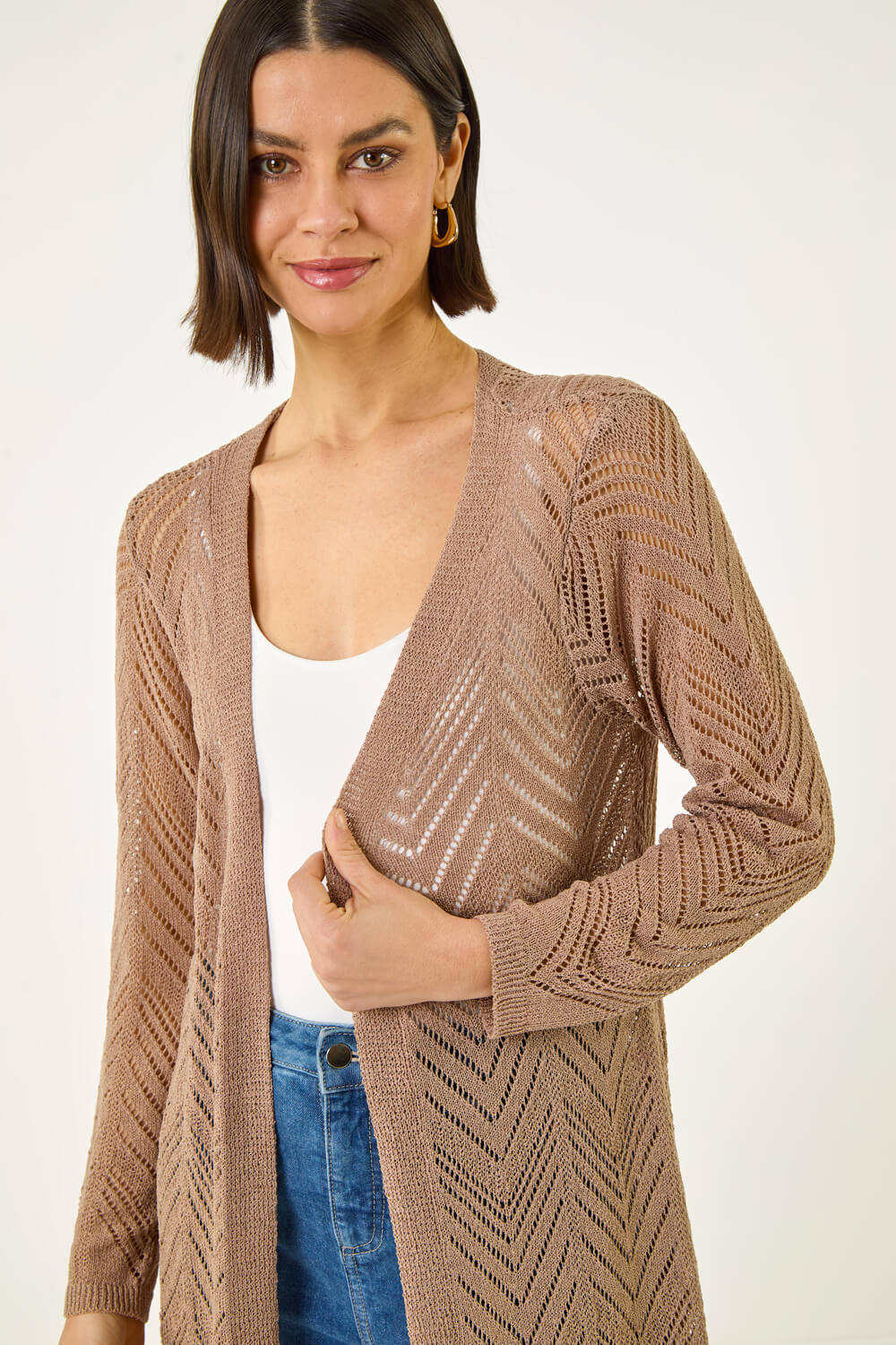 Taupe Knitted Longline Cardigan | Roman UK