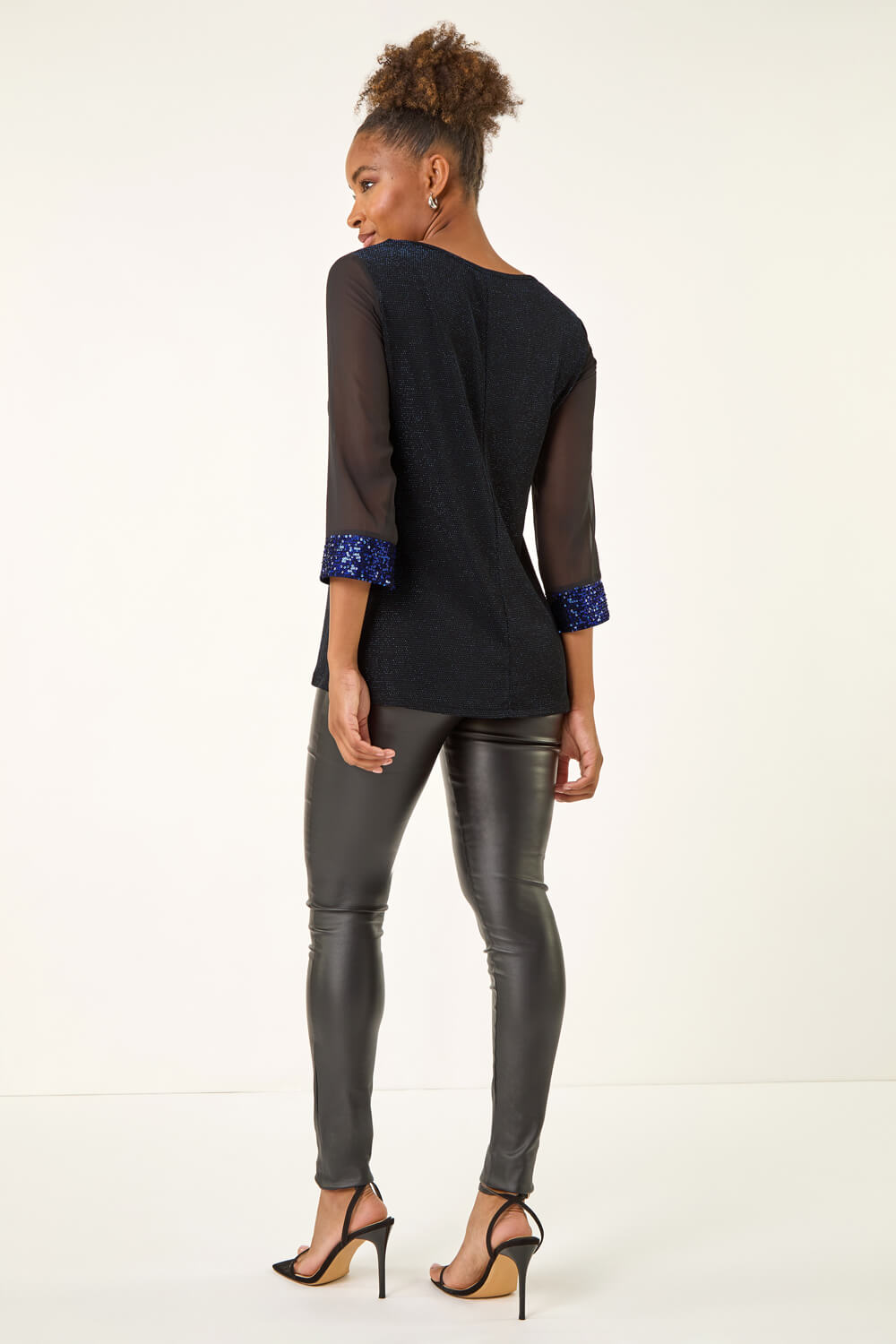 Royal Blue Shimmer Sequin Cuff Top | Roman UK