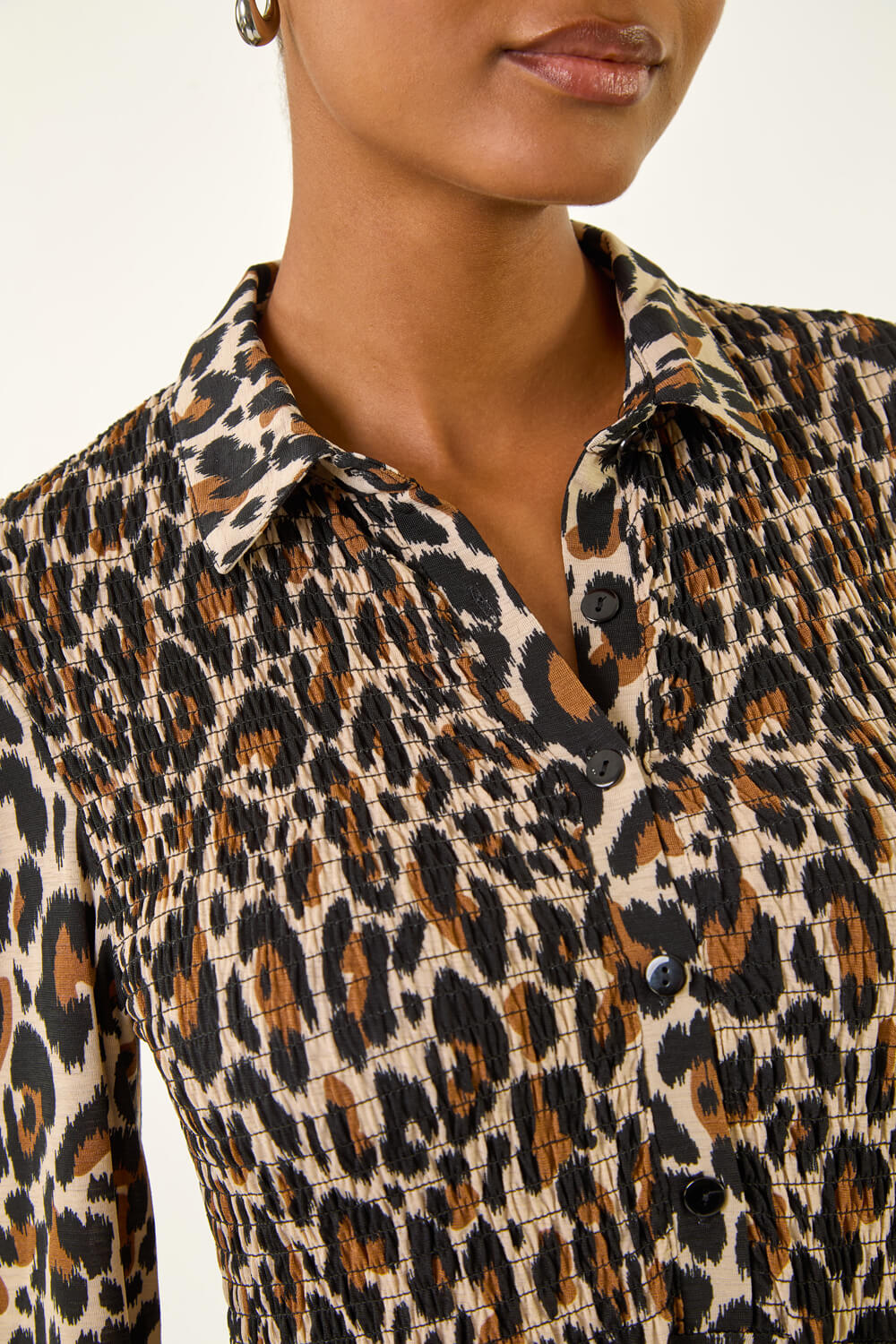Tan Animal Print Shirred Midi Dress | Roman UK
