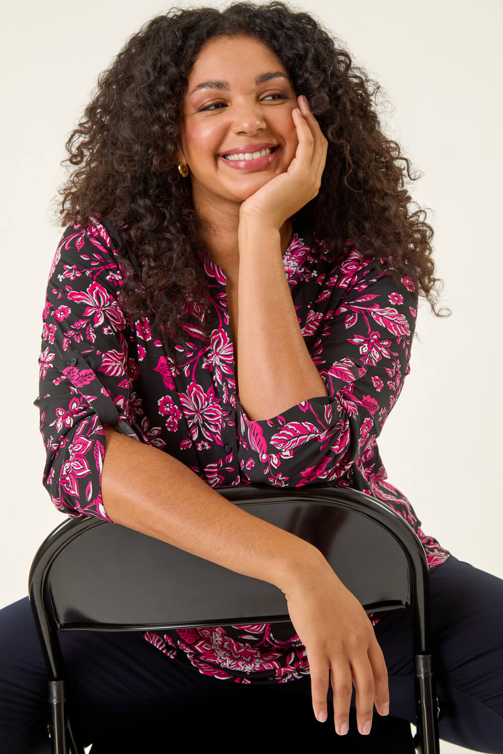 Cerise Curve Textured Floral Print Shirt | Roman UK