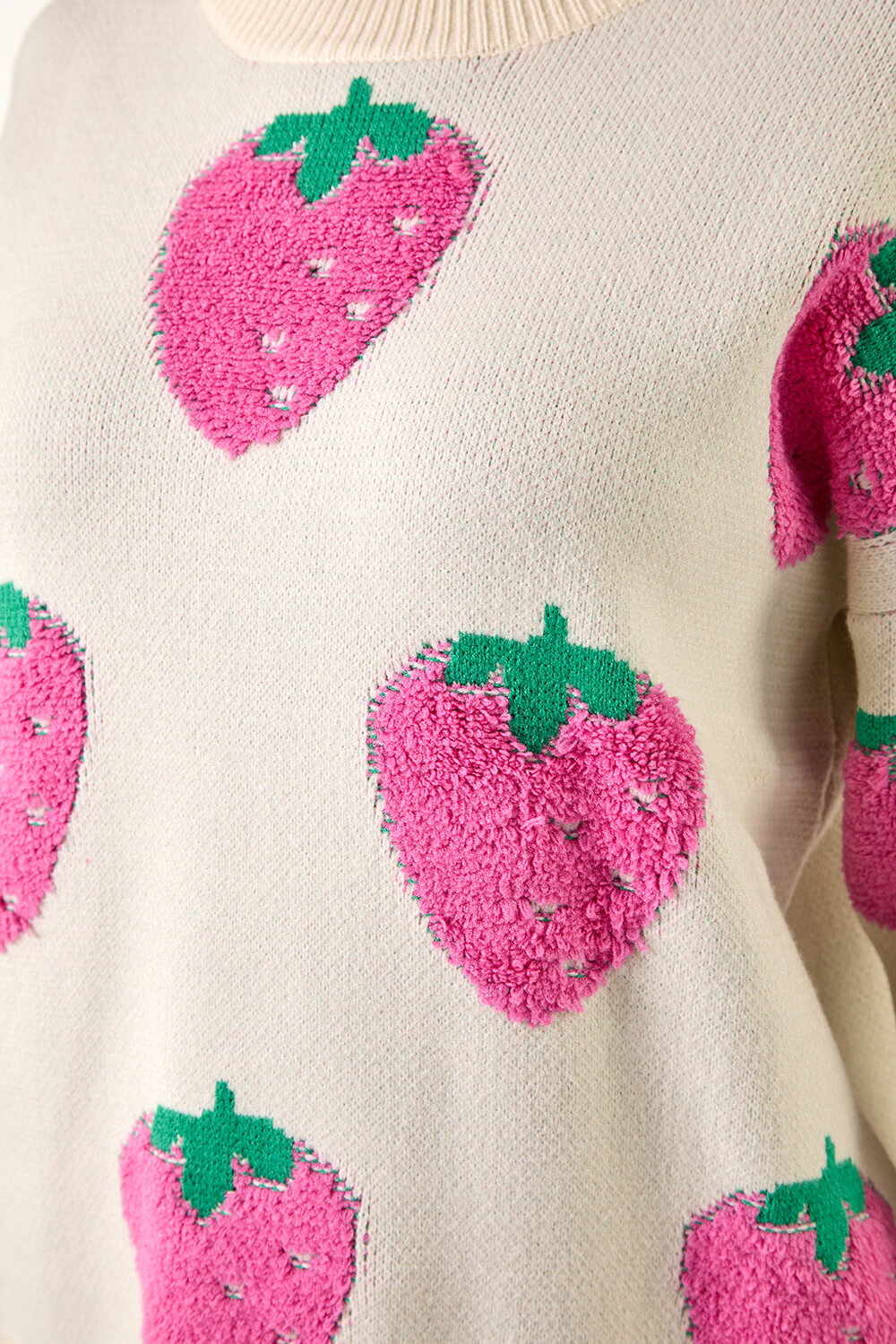 Ivory Strawberry Print Knitted Jumper | Roman UK