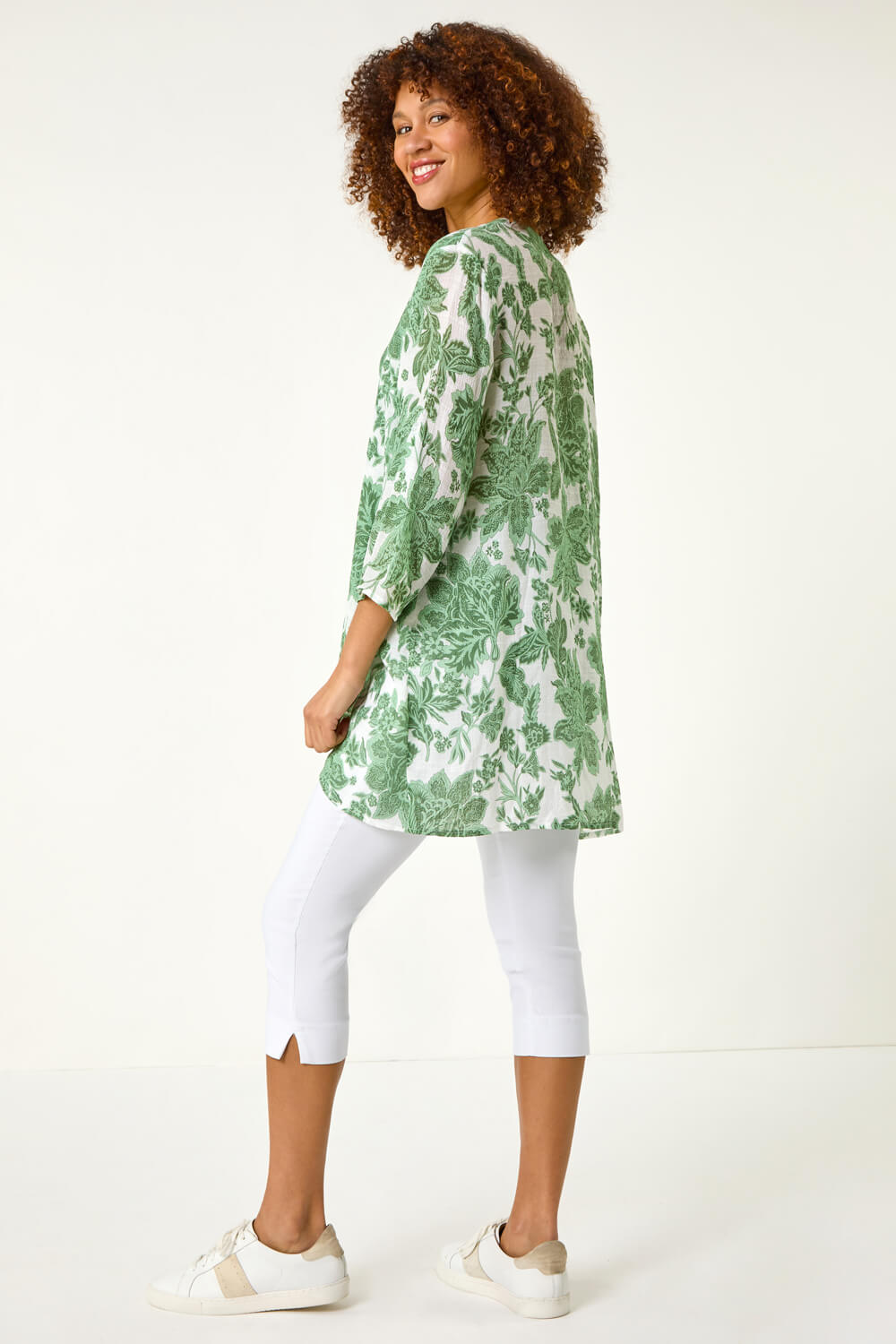 Green Floral Print Wrap Hem Tunic Top | Roman UK