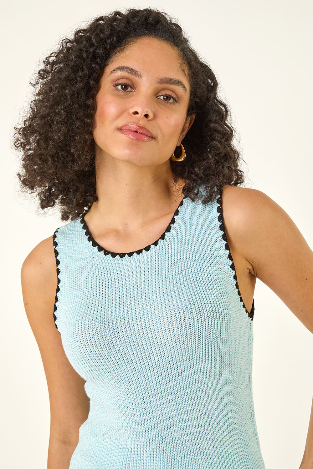 Light Blue Sequin Detail Trim Knit Vest | Roman UK