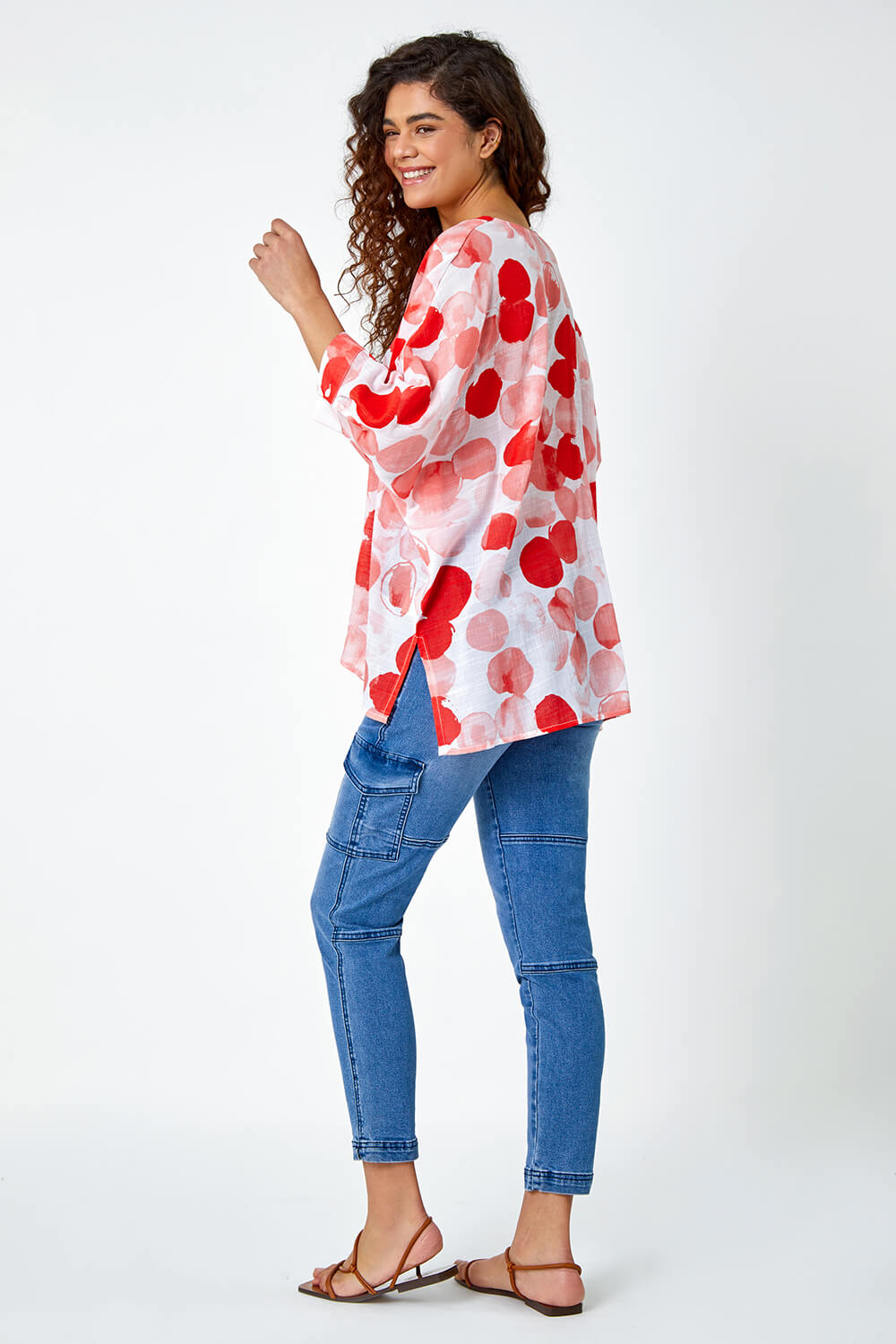 Red Spot Print Relaxed Woven Top | Roman UK