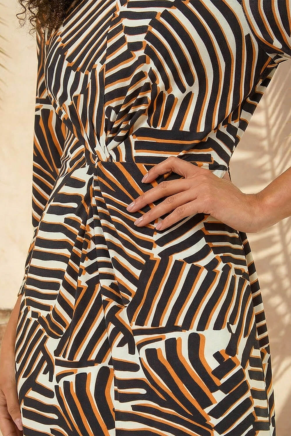 Black Petite Abstract Print Knot Front Dress | Roman UK