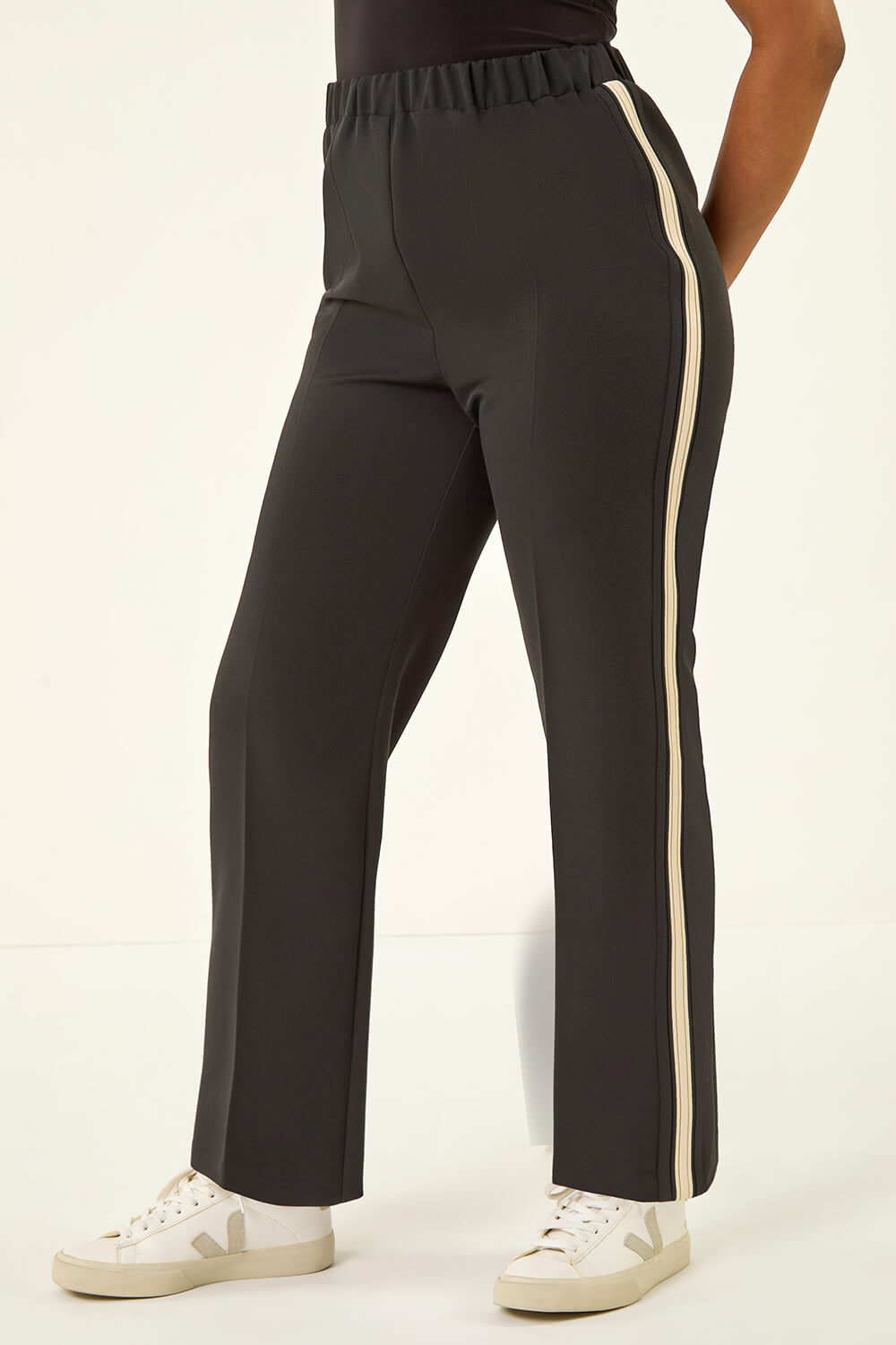 Black Petite Side Stripe Trouser | Roman UK