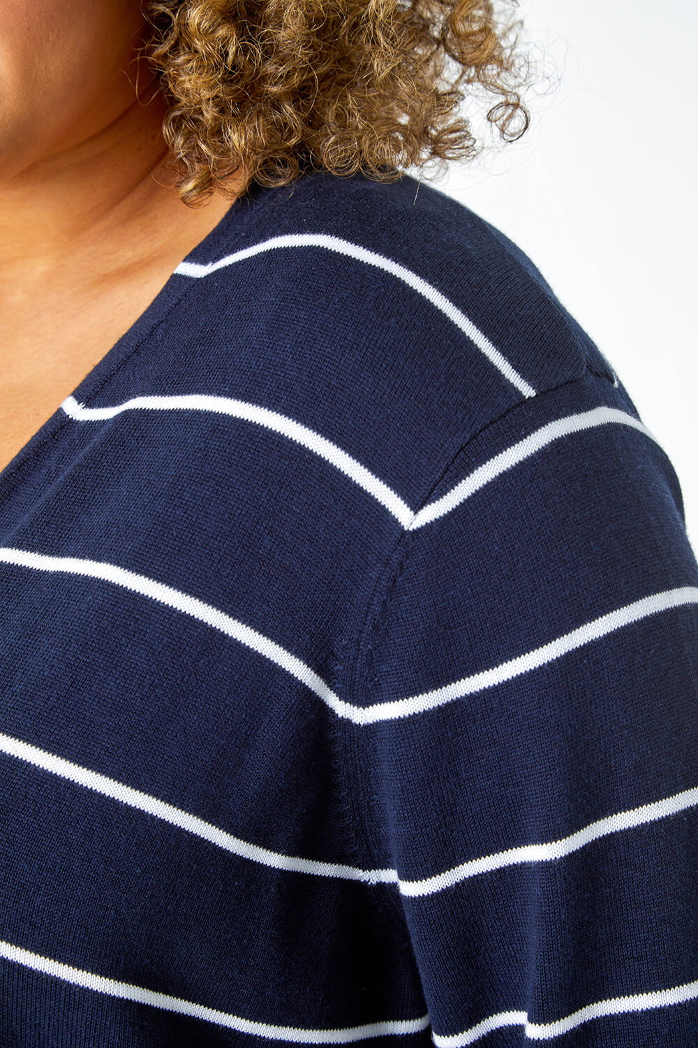 Navy Curve Stripe Cotton Blend Longline Cardigan | Roman UK
