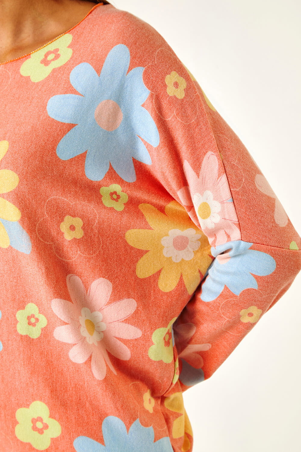 Orange All Over Floral Print Snit Top | Roman UK