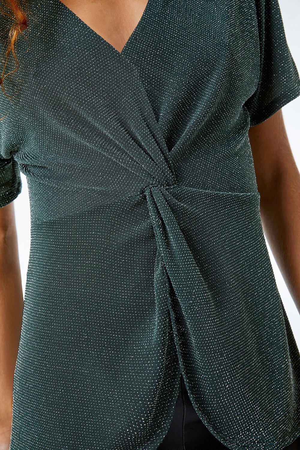 Twist Front Sparkle Embellished Top in Green - Roman Originals UK
