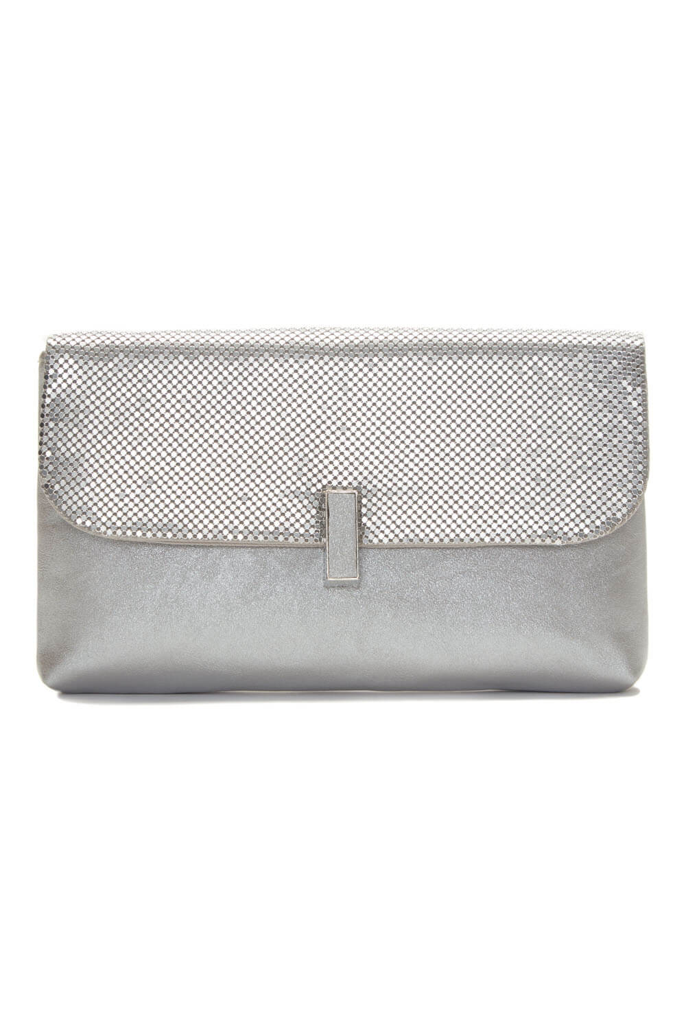 Twist Lock Chain Mesh Clutch in SILVER - Roman Originals UK