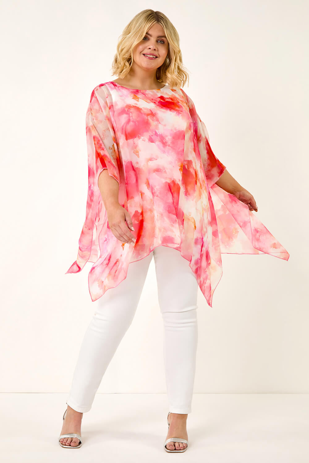 Pink Curve Watercolour Print Overlay Top | Roman UK