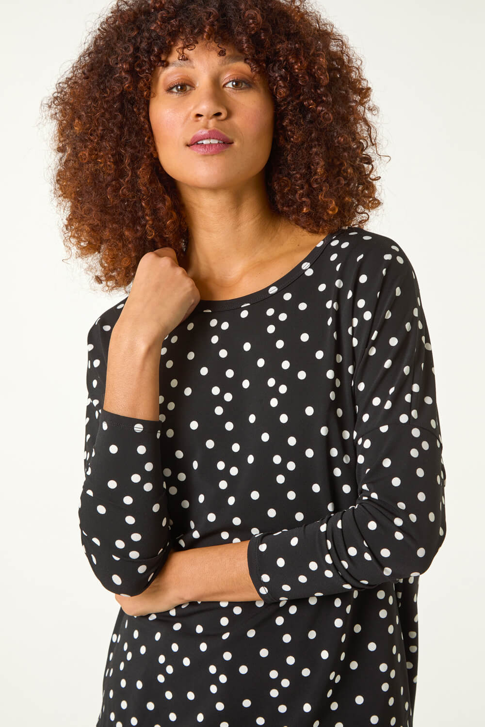 Black Spot Print Drop Shoulder Top | Roman UK