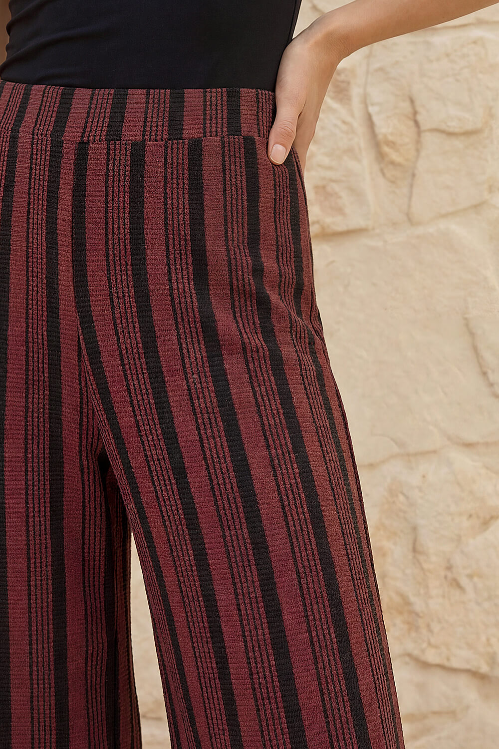 Chocolate Texture Stripe Stretch Trouser | Roman UK