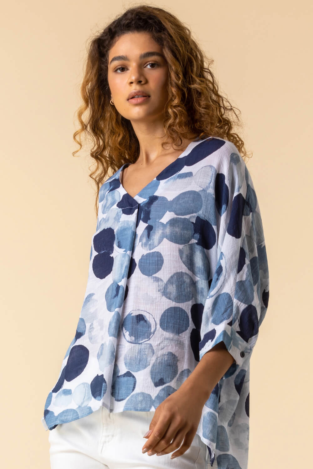 Abstract Spot Print Shirt in Blue - Roman Originals UK