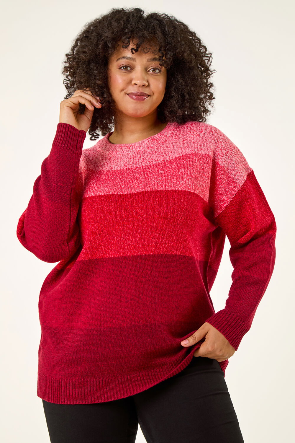 Red Curve Ombre Stripe Knit Jumper | Roman UK