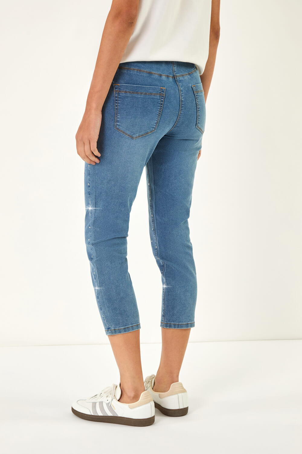 Denim Embellished Cropped Stretch Jeggings | Roman UK