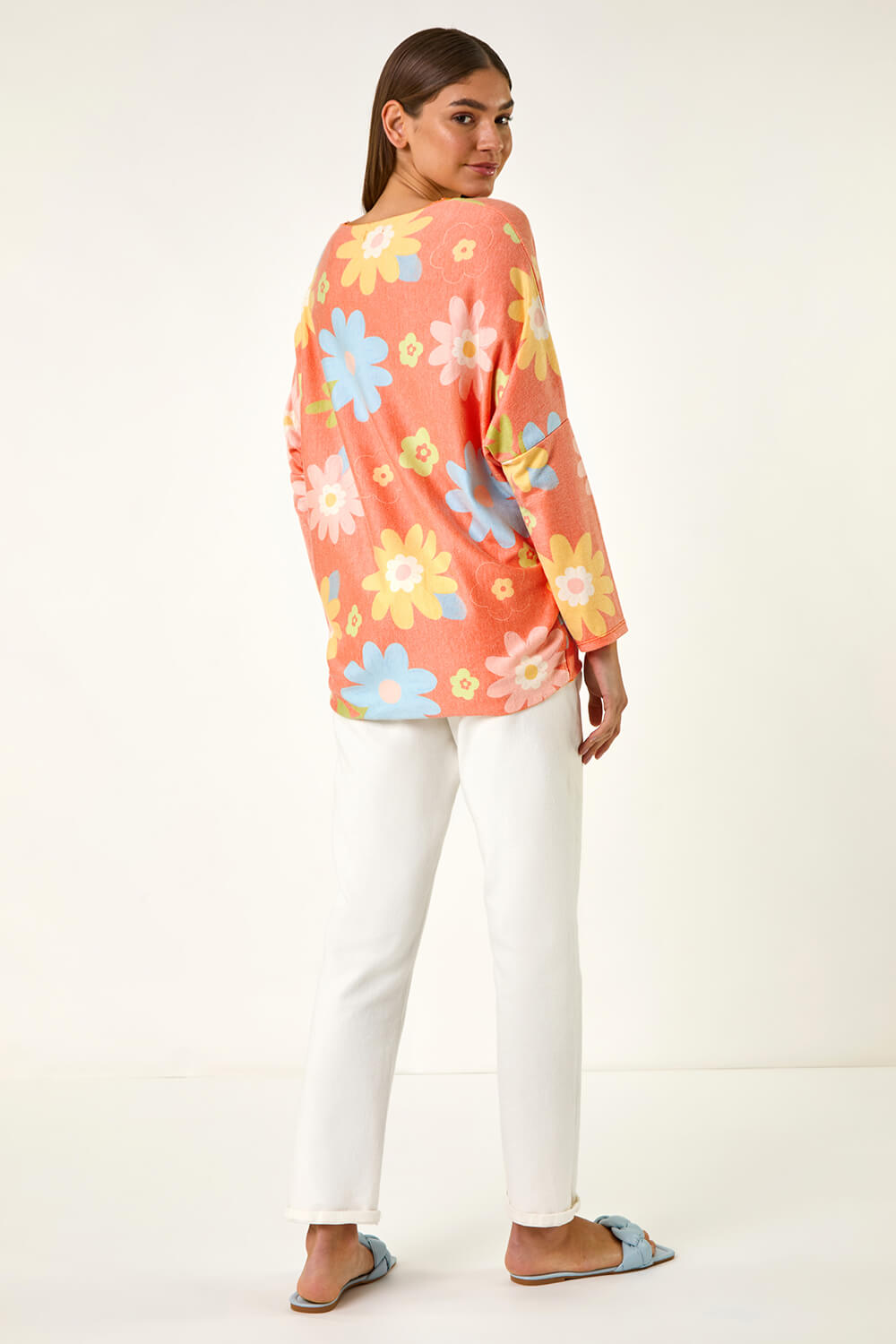 Orange All Over Floral Print Snit Top | Roman UK