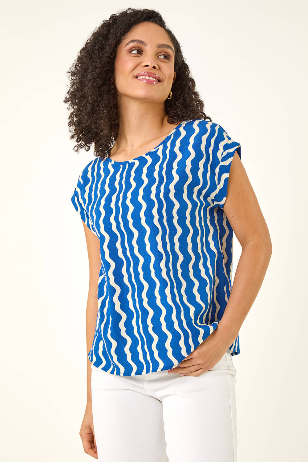 Blue Abstract Wave Print Shell Top | Roman UK