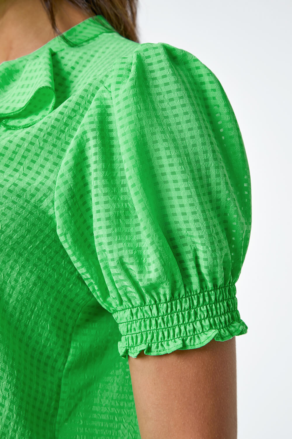 Green Waffle Textured Frill Detail Top | Roman UK