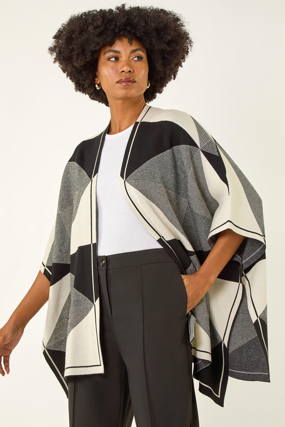 Black Monochrome Knit Poncho | Roman UK