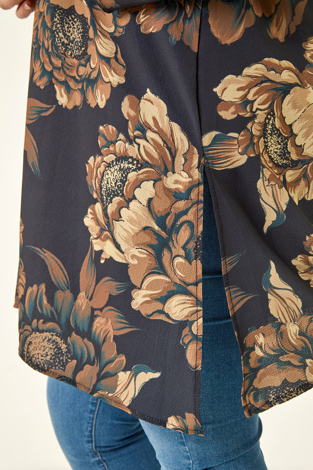 Brown Curve Floral Print Tunic Top | Roman UK