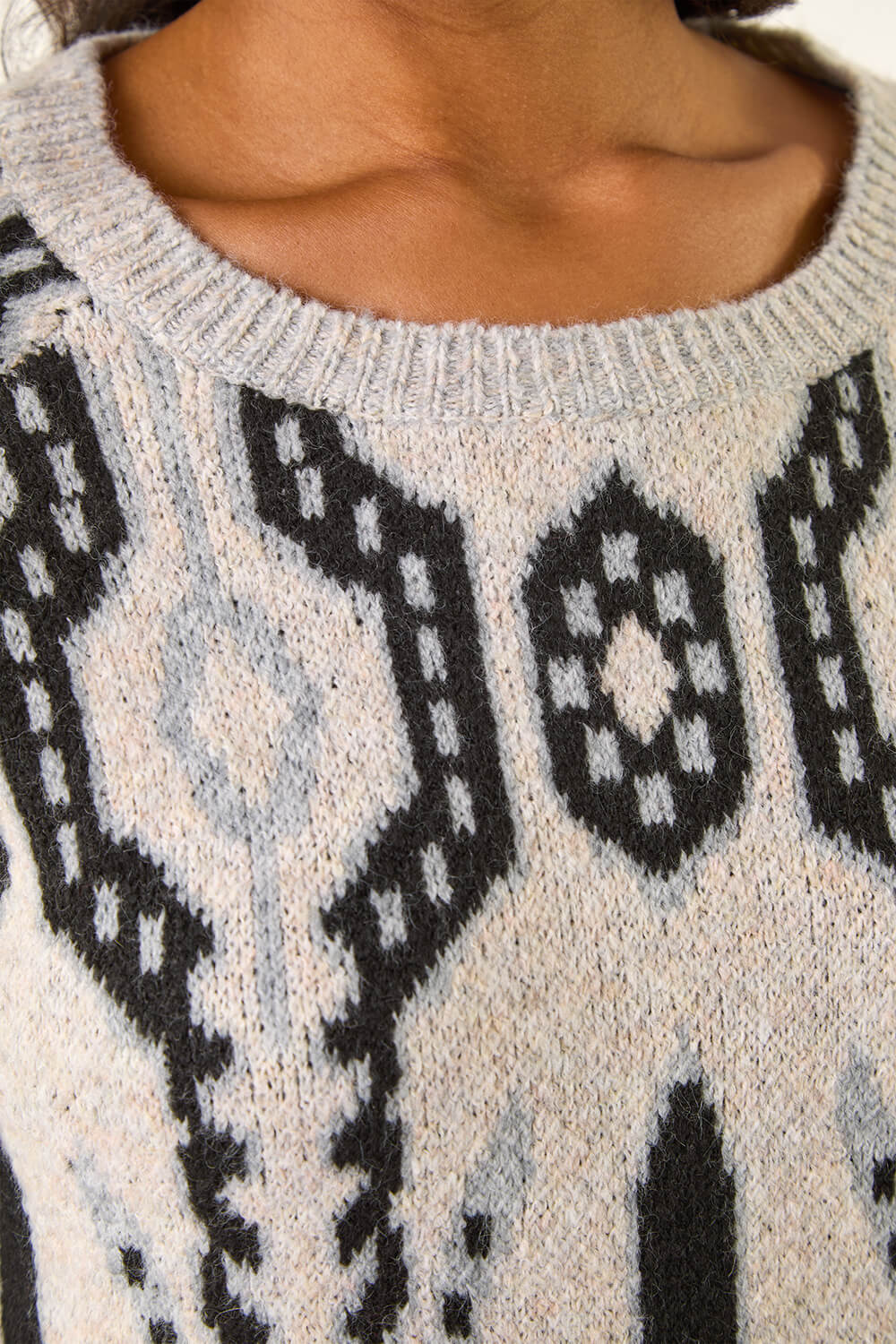 Light Grey Abstract Jacquard Knit Jumper | Roman UK