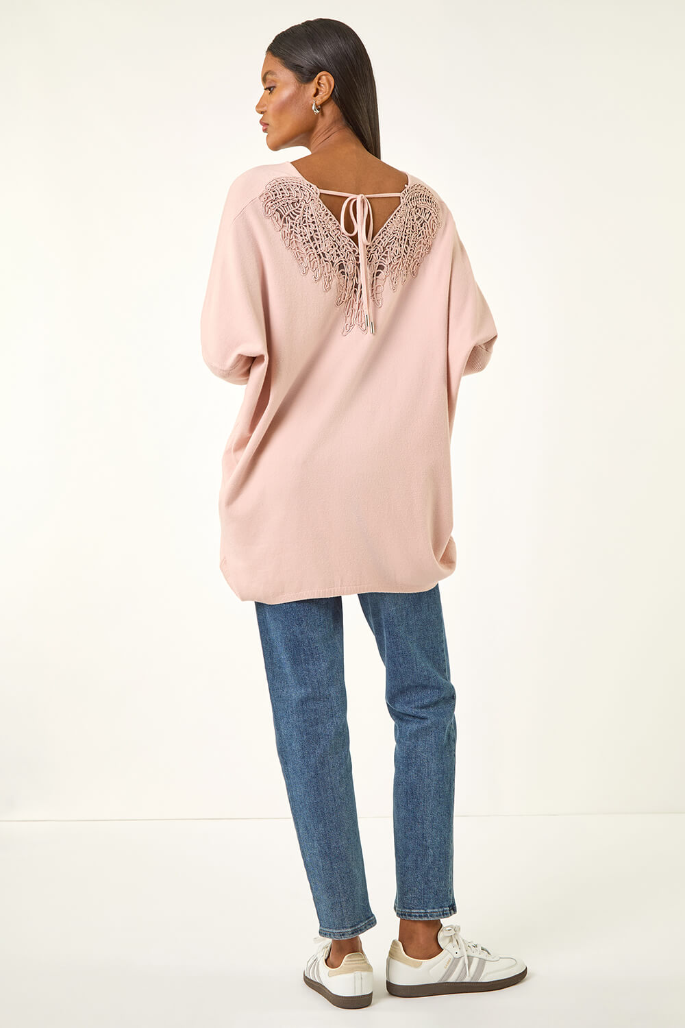 Pink Lace Back V-Neck Jumper | Roman UK