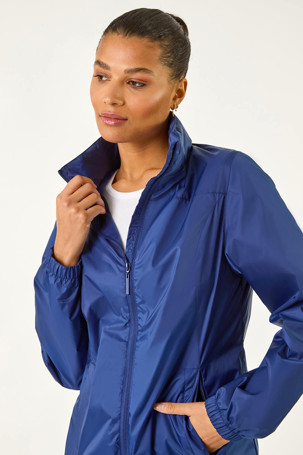 Navy Shower Resistant Funnel Neck Jacket | Roman UK