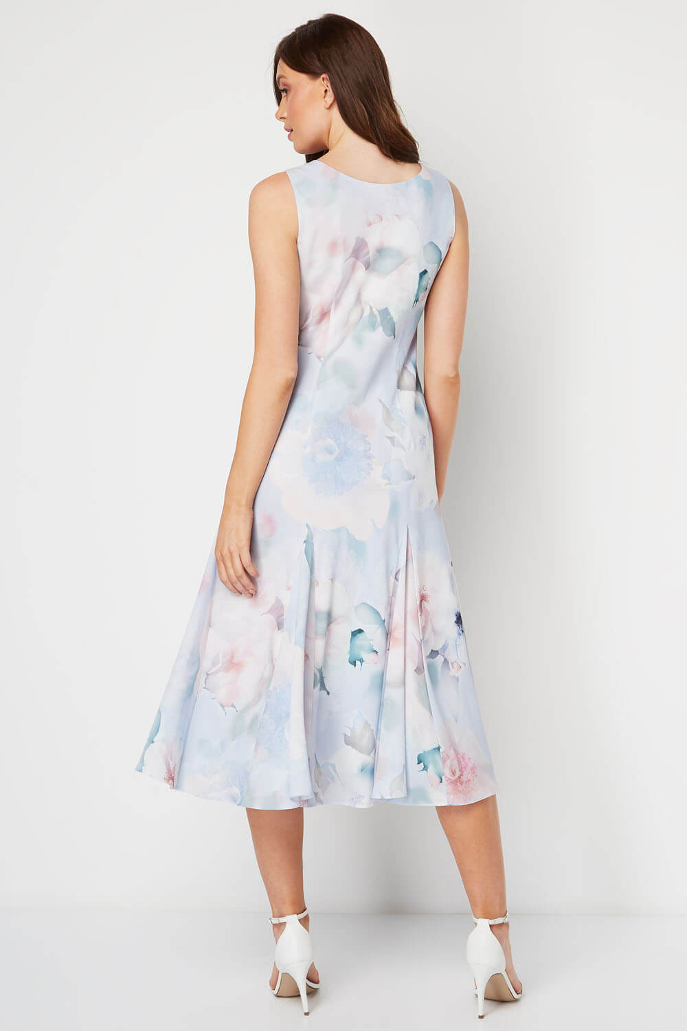 Floral Bias Cut Fluted Hem Godet Midi Dress in Lilac - Roman Originals UK