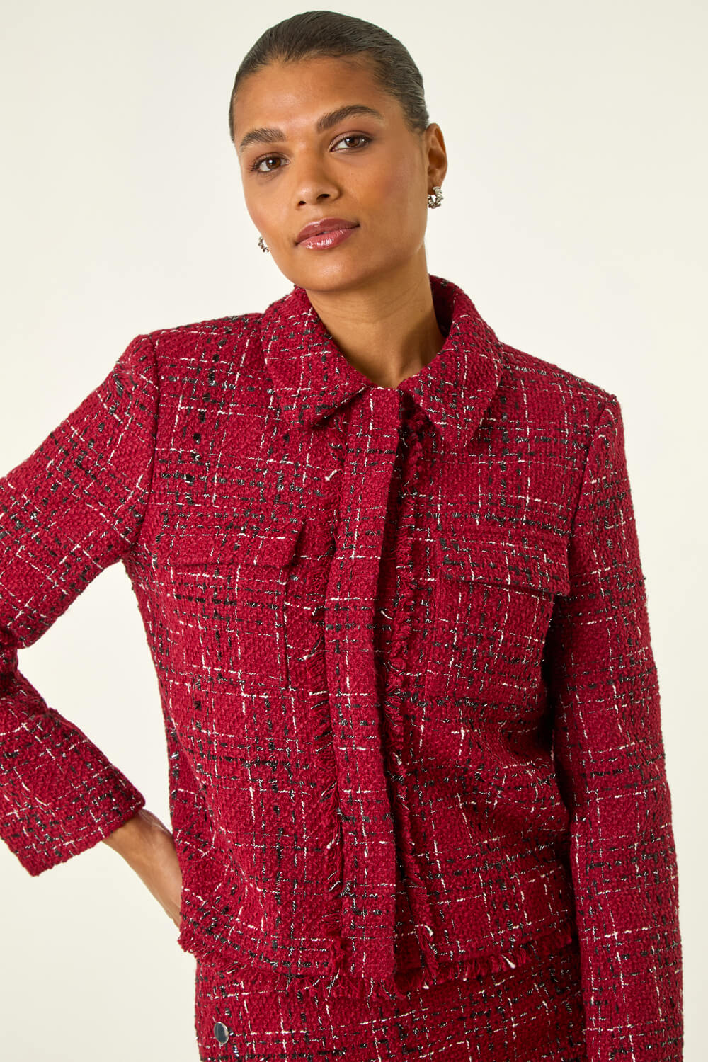 Wine Luxury Boucle Textured Jacket | Roman UK