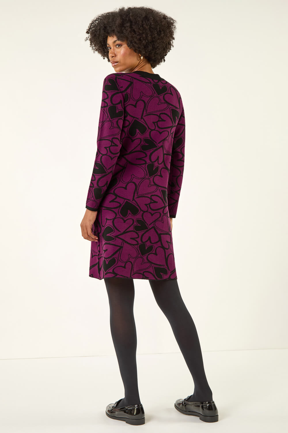 Purple Jacquard Heart Knit Dress | Roman UK