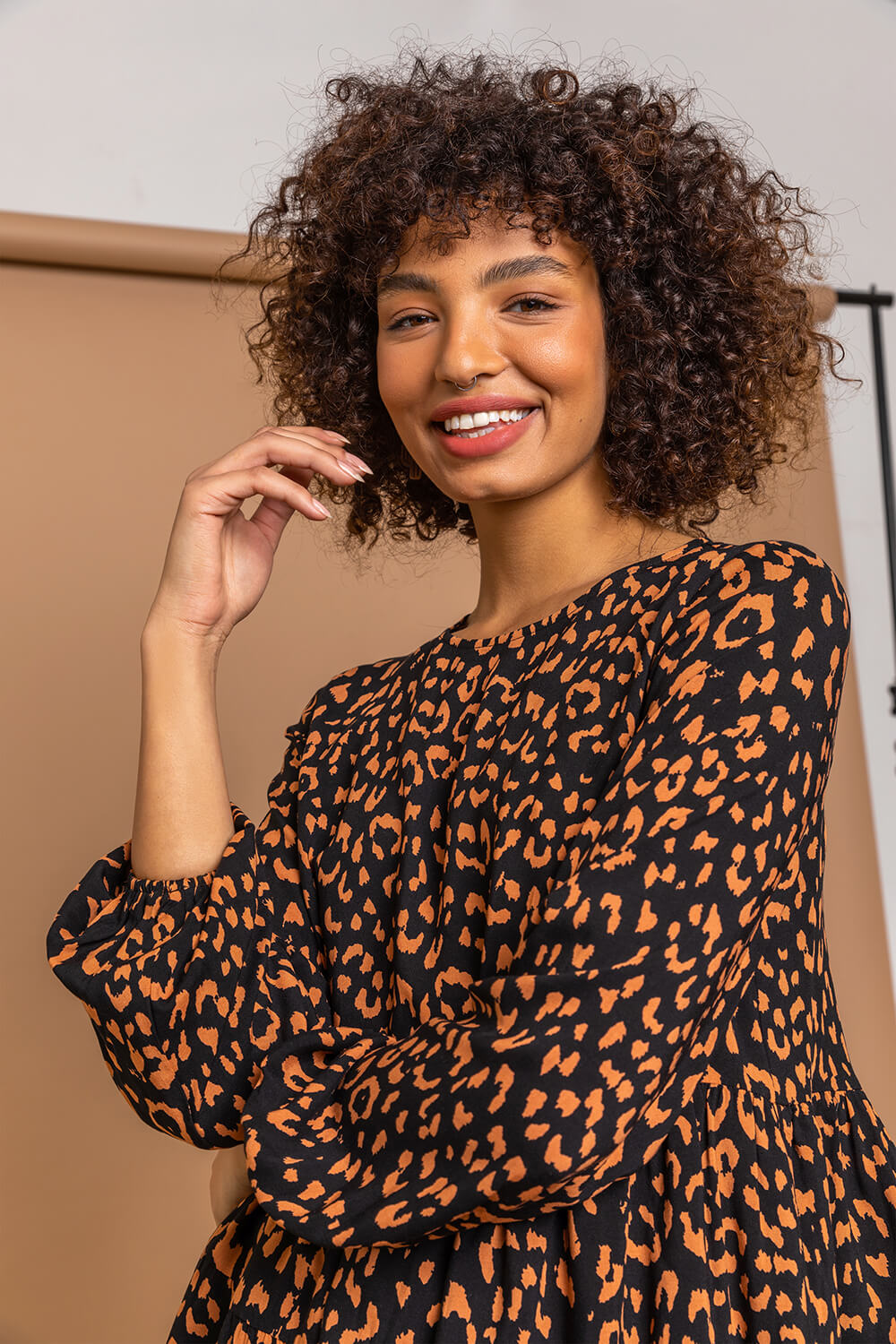 Rust Animal Print Tiered Top | Roman UK