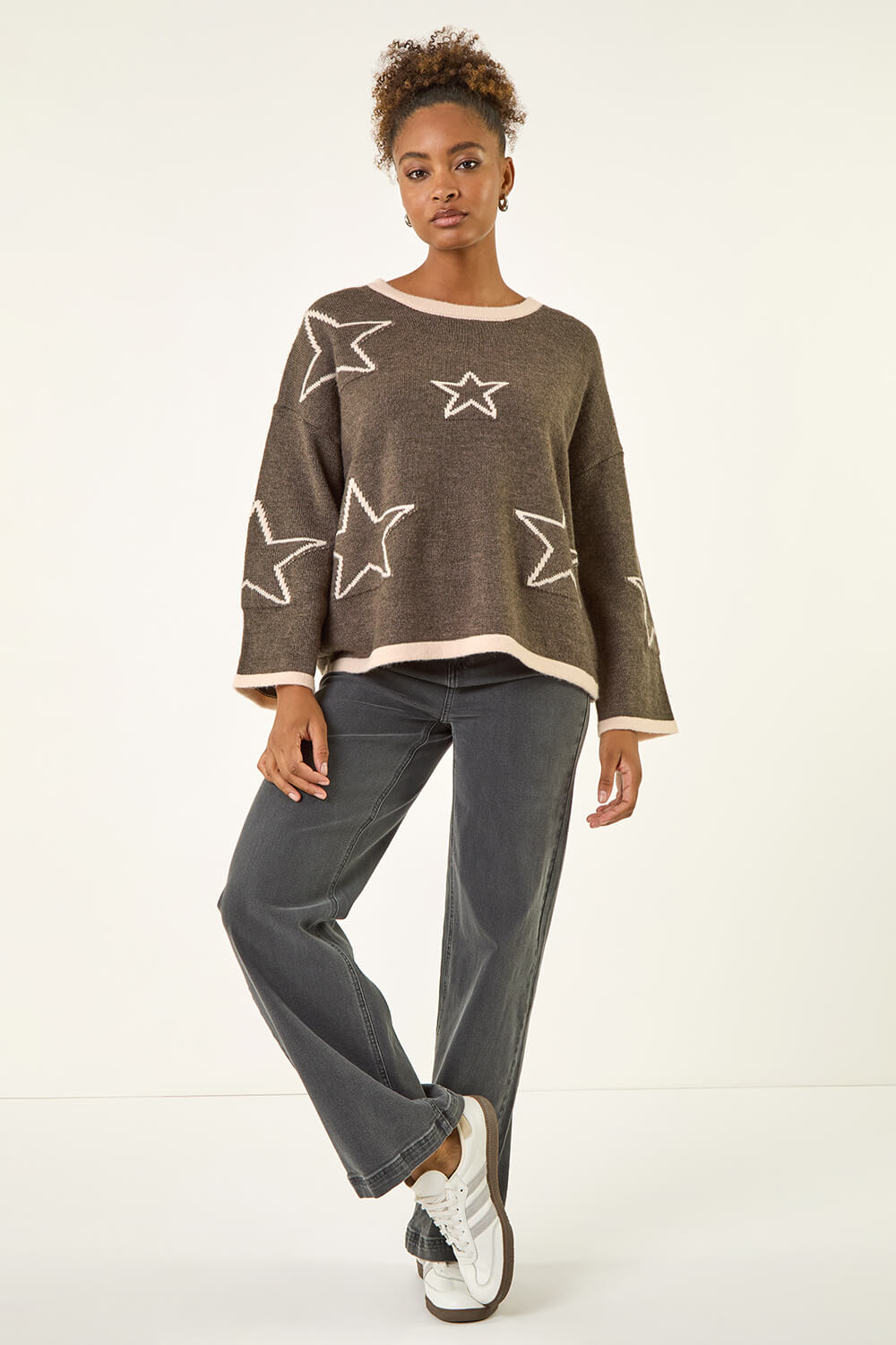Dark Grey Star Knit Jumper and Scarf Set | Roman UK