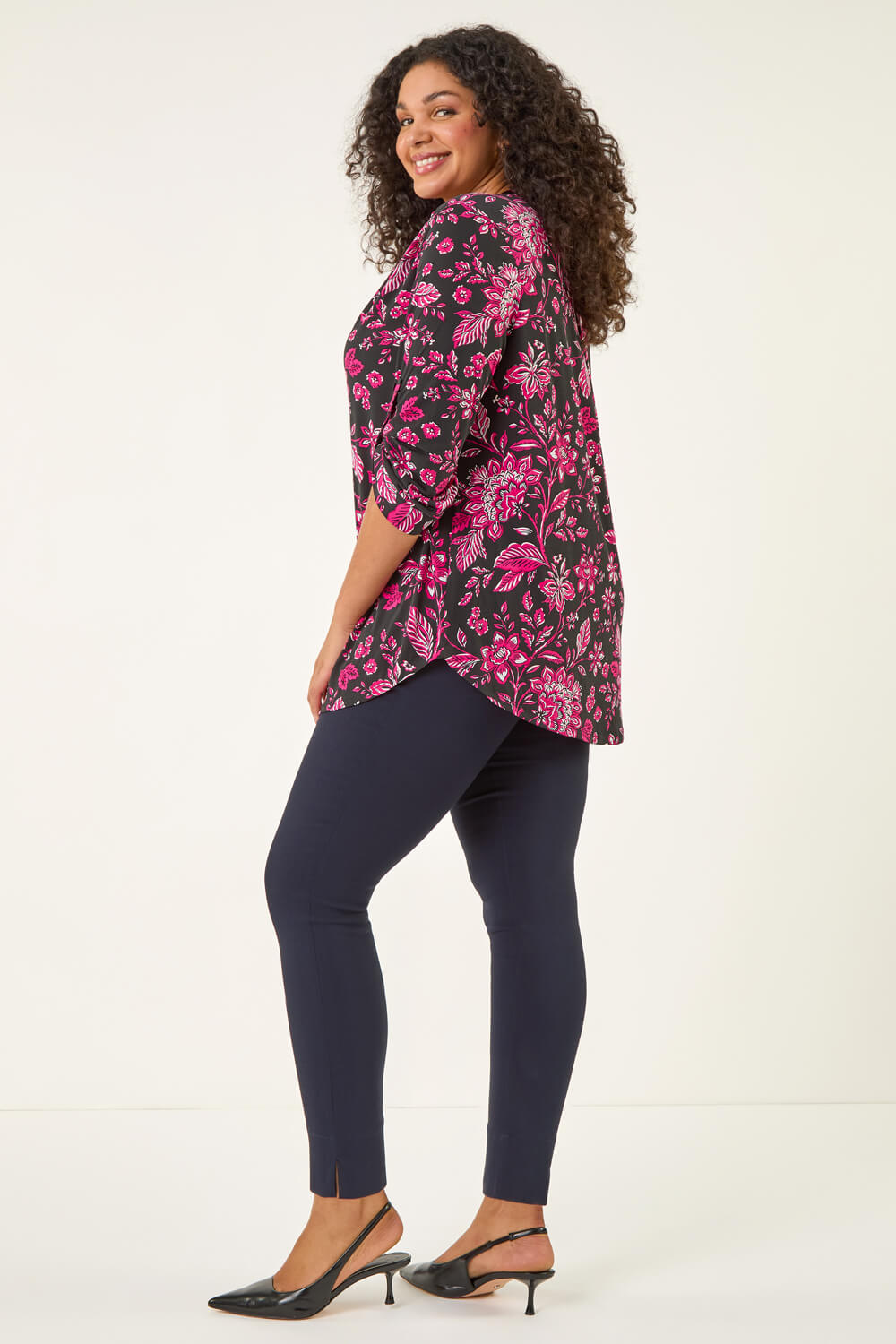 Cerise Curve Textured Floral Print Shirt | Roman UK