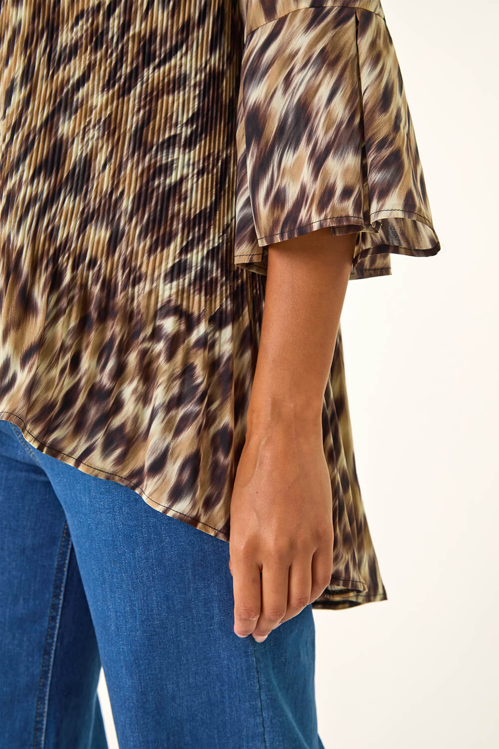 Brown Animal Print Pleated Top | Roman UK