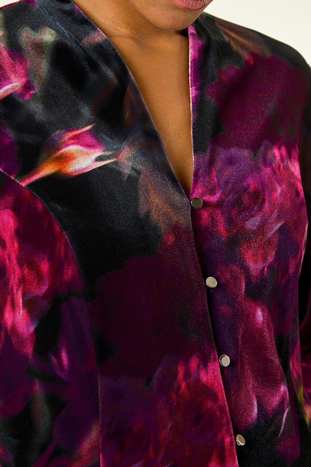Pink Floral Velvet Stretch Top | Roman UK