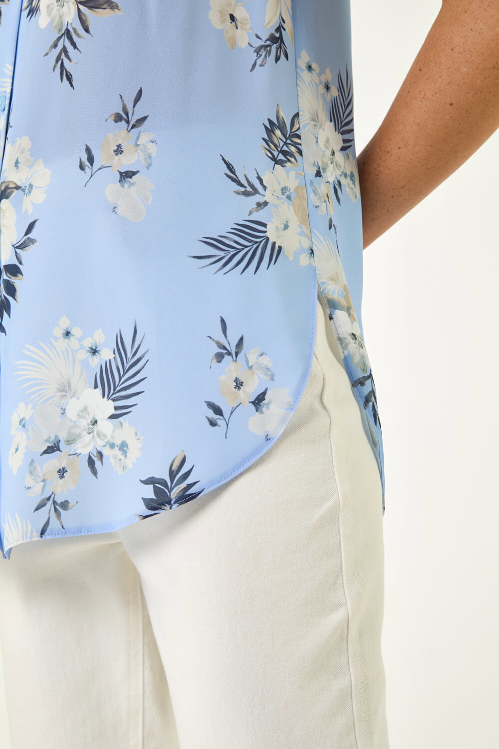 Blue Floral Print Longline Blouse | Roman UK