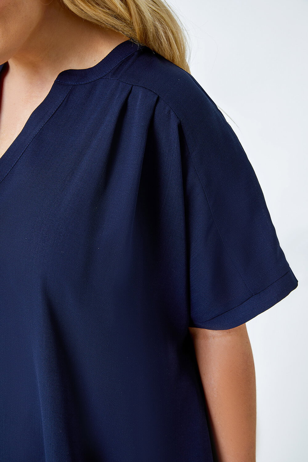 Navy Curve Linen Look Longline Top | Roman UK