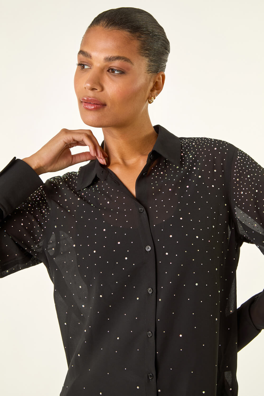 Black Sparkly Button Blouse | Roman UK
